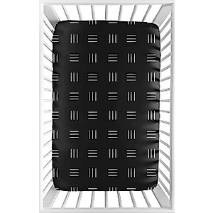 Sweet Jojo Designs Black and White Boho Mudcloth Boy Girl Fitted Mini Crib Sheet Baby Nursery Portable Crib Pack and Play Bohemian Woodland Tribal Southwest Geometric Mud Cloth Hatch Triple Line