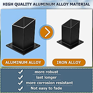 Soobool 4x4 DIY Pergola Bracket Kit with Black Powder Coated, Aluminium Alloy, 4 Arm Pergola 3-Way Corner Extension Brackets and 4 Solos Pergola Post Base for 4x4 Wood Post(Actual: 3.5"x3.5")