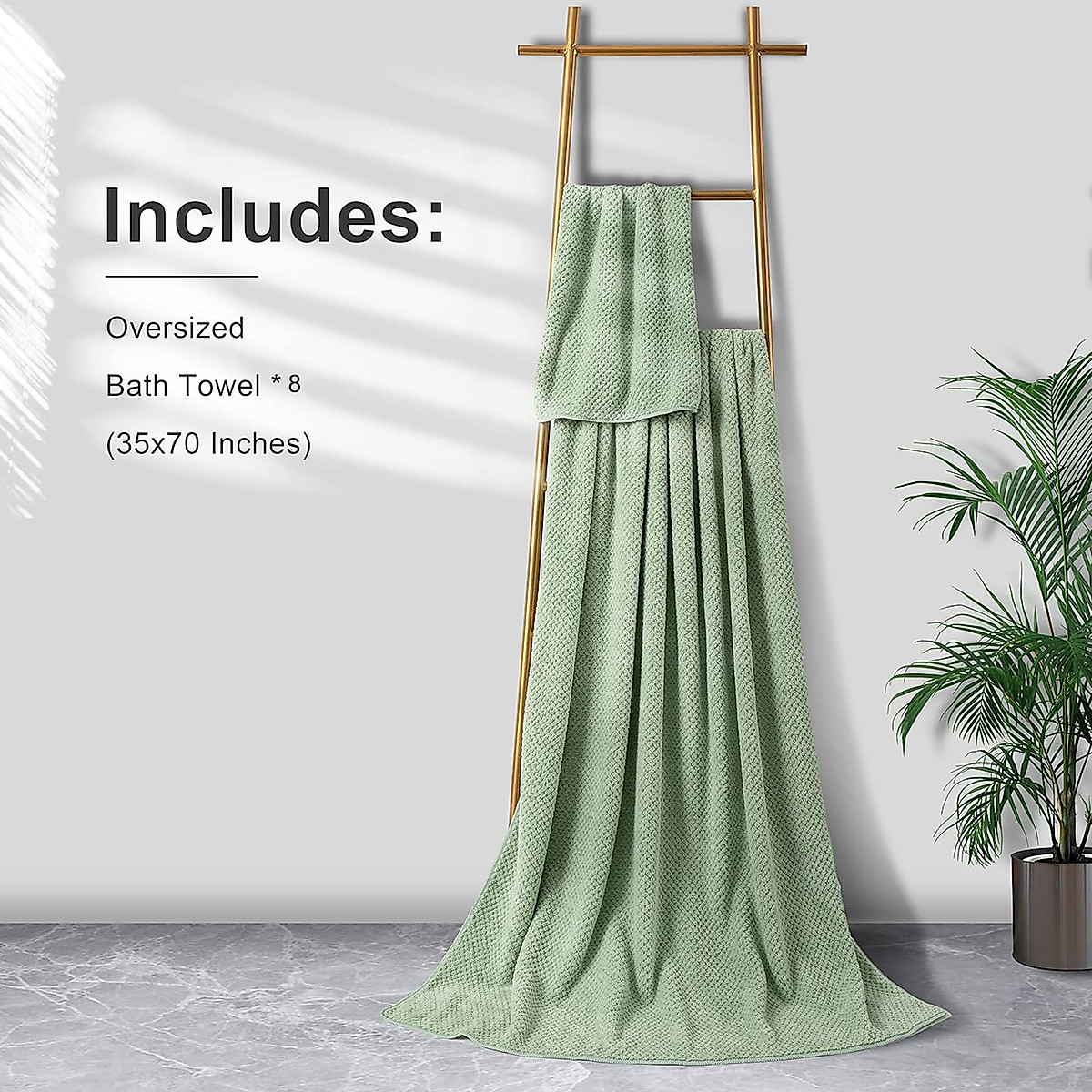 8 Pack Extra Large Bath Towel Sheet Set, 35x70 Inches - Oversized Bath Towels Set,Jumbo Large Microfiber - Quick Dry, Lightweight Highly Absorbent Towel Set for Bathroom,Hotel,SPA (Green)