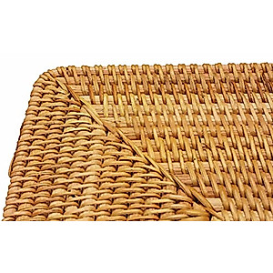 Rectangular Wicker Serving Tray-Set of 2- w/Inbuilt Handles-Handmade Woven Rattan Storage Basket-Decorative Coffee Tabletop Tray-Boho Flat Bathroom Organizer-(L- 15.4"x2.4" M- 13.7"x 2")