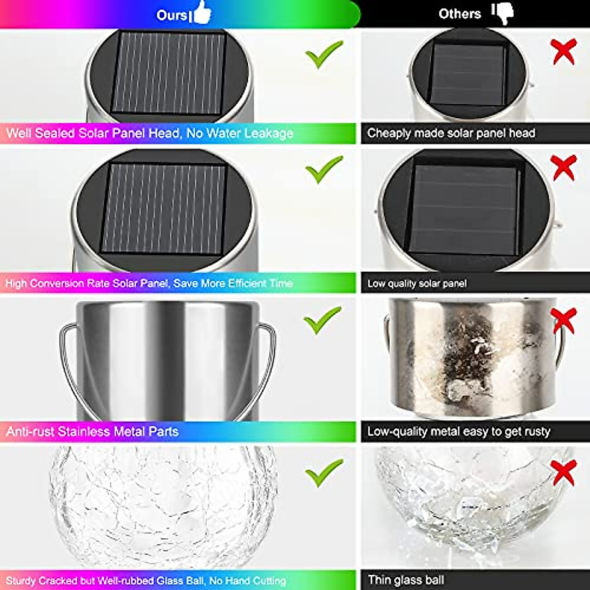 12Pack Outdoor Hanging Solar Lights - Cracked Glass Solar Lights Waterproof LED Decorative Ball Lights Tree Solar Powered Globe Lights with Hook for Garden Yard Fence Christmas Decoration, Multicolor