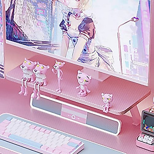 MOTPK Pink Gaming Desk L Shaped, 51 Inch Gamer Desk Gaming Table with Carbon Fiber Texture, Corner Computer Desk L Shape with Monitor Stand & Cup Holder & Headphone Hook, for Women & Girls Gift