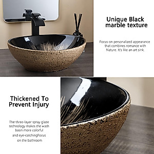 Sinku Mccut Ceramic Bathroom Vessel Sink Oval Batnroom Sink Above Counter Vessel Sinks for Bathrooms Vintage Gold Bowl Small Vessel Sink with Faucet and Drain Combo