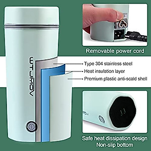 WTJMOV Portable Electric Kettle, Small Travel Electric Tea Kettle Fast Water Boil Automatic Shut-Off 350ML Mini Cup (Light Green)