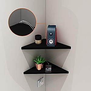 evron Corner Mounting Shelf,Easy to Install Wall Corner Shelf,Set of 2 (White Wood Striped with Hole Pattern)