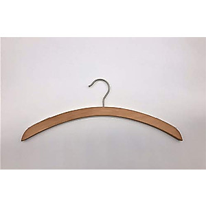 NAHANCO 40017HU Premium Retro-Style Wooden Shirt Hanger with Brushed Chrome Hook, Rounded Shoulders with Rubber Non-Slip Grippers, 16" Natural (Pack of 25)