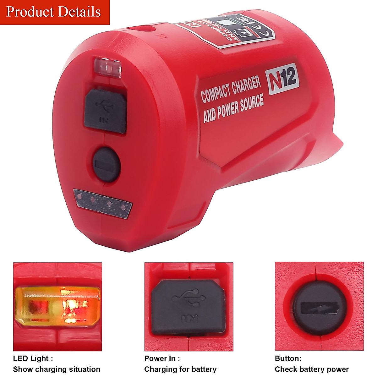 M-12 Battery Charger and USB Power Source Replace for Milwaukee M12 48-59-1201 49-24-2310 12V Compact Charger Compatible with M12 Heated Gear Heated Jacket 48-11-2420 48-11-2411 Lithium Batteries