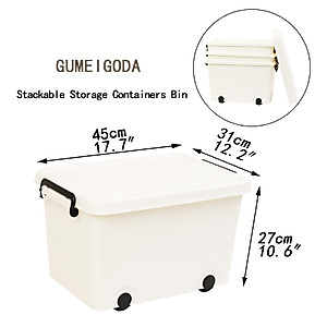 GUMEIGODA 23 Qt Latching Storage Bin,Stackable Bin with Wheels and Latching Lids，Removable Storage Containers, Clothes Bins Storage for Closet Organization,Thickened Plastic，White，3-Packs (white, 3M)