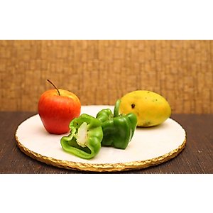 GMRS Home White Marble Board for Meats Breads Charcuterie Round Cutting Serving Board with Gold Foiling - 12 Inch