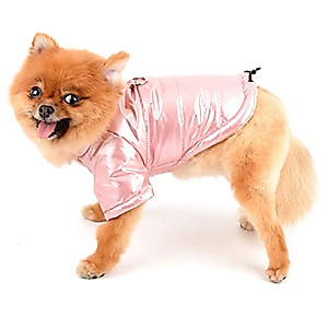 SMALLLEE_LUCKY_STORE Pet Metallic Padded Puffer Jacket Winter Snow Coat Fleece Lined with D-Ring for Small Dog Cat Boys Girls Puppy Chihuahua Yorkie Warm Cold Weather Clothes,Pink,S