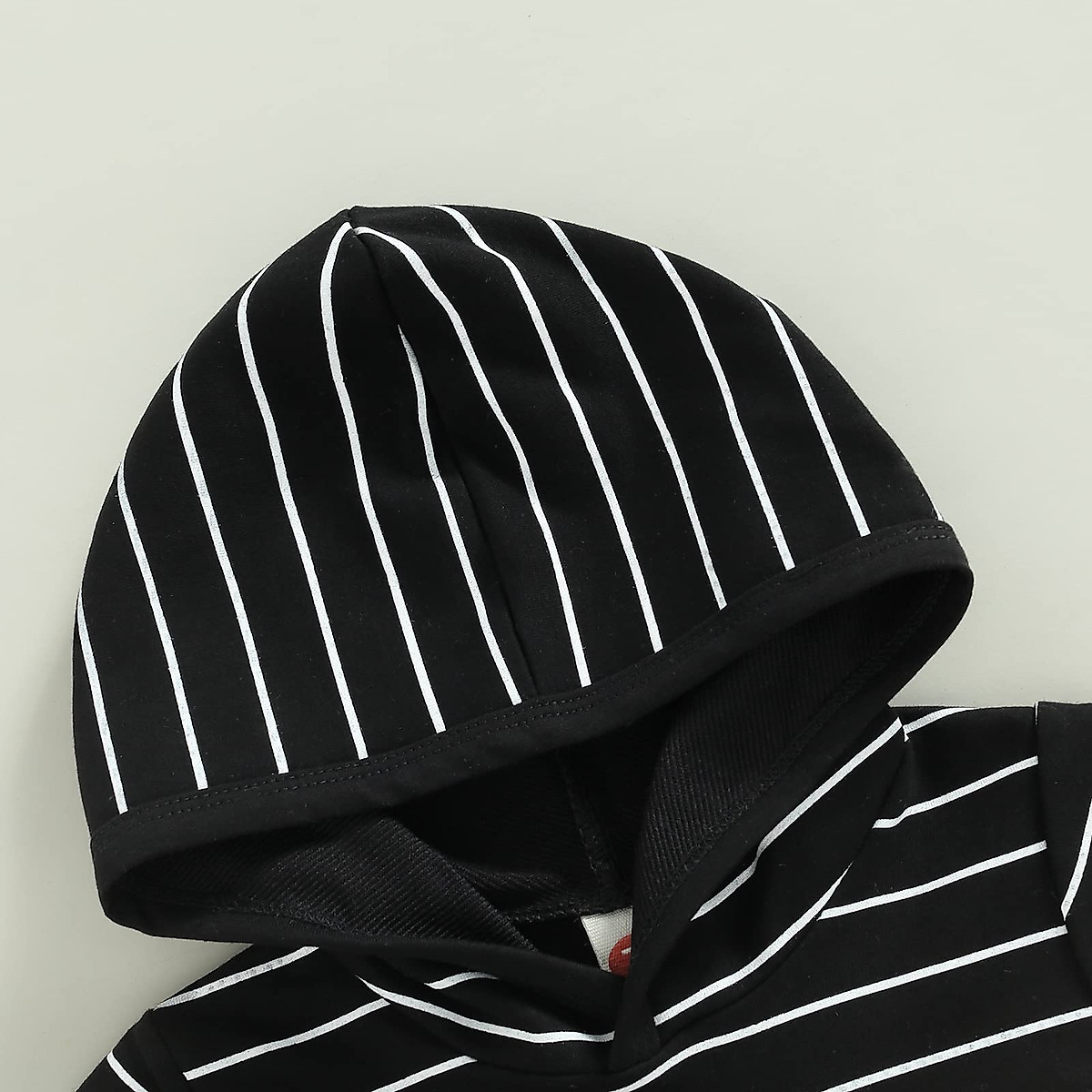 Toddler Baby Boys Summer Outfits Patchwork Print Short Sleeve Hooded Sweatshirt Tops and Drawstring Shorts Playwear (Stripe Black, 2-3 Years)