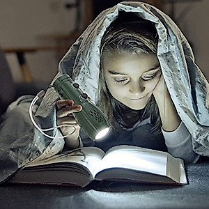 Hand Crank Flashlight with Emergency Radio LED Torch Phone Charger, Portable Dynamo SOS Rechargeable USB Charging Handheld LED Flashlights Built-in Loudspeaker for Camping Hiking Gift