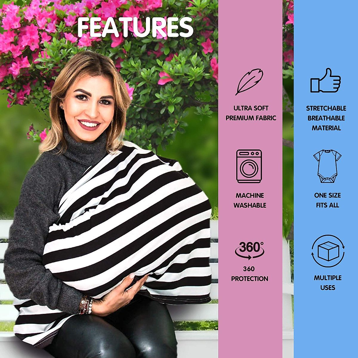 Baby Car Seat Cover - Multi Use Nursing Cover Pattern - Ideal Grocery Cart Cover and Highchair - Nursing Breastfeeding - Resistant - Perfect Baby Gift