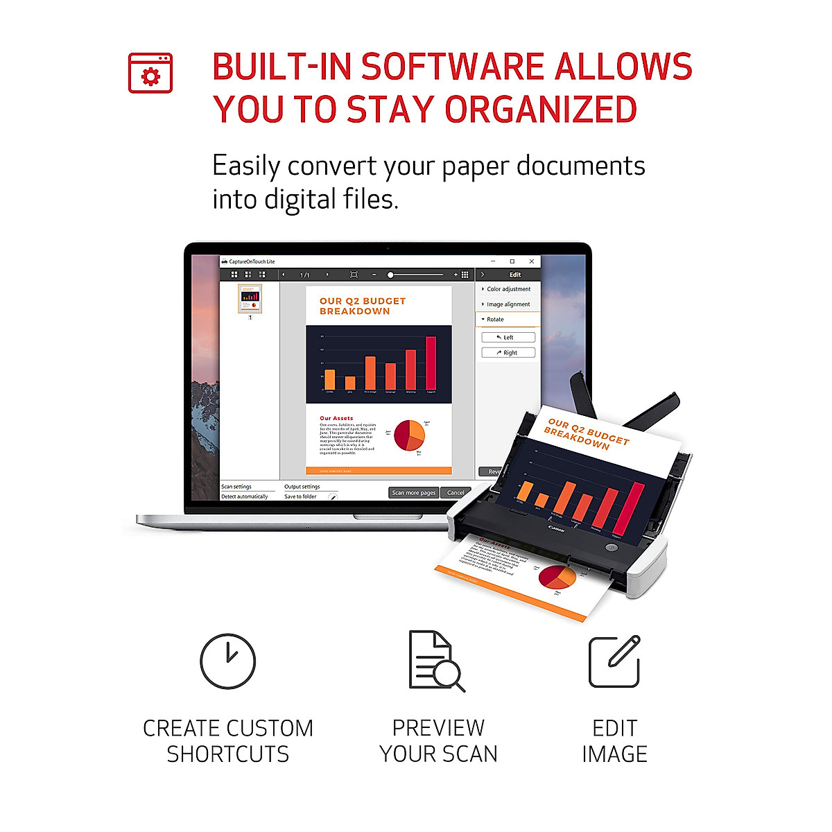 Canon imageFORMULA R10 Portable Document Scanner, 2-Sided Scanning with 20 Page Feeder, Easy Setup For Home or Office, Includes Software, (4861C001)