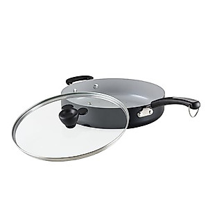Farberware Disney Monochrome Ceramic Cookware Nonstick Saute Pan with Lid and Helper Handle, Dishwasher Safe, 4.5 Quart - Black