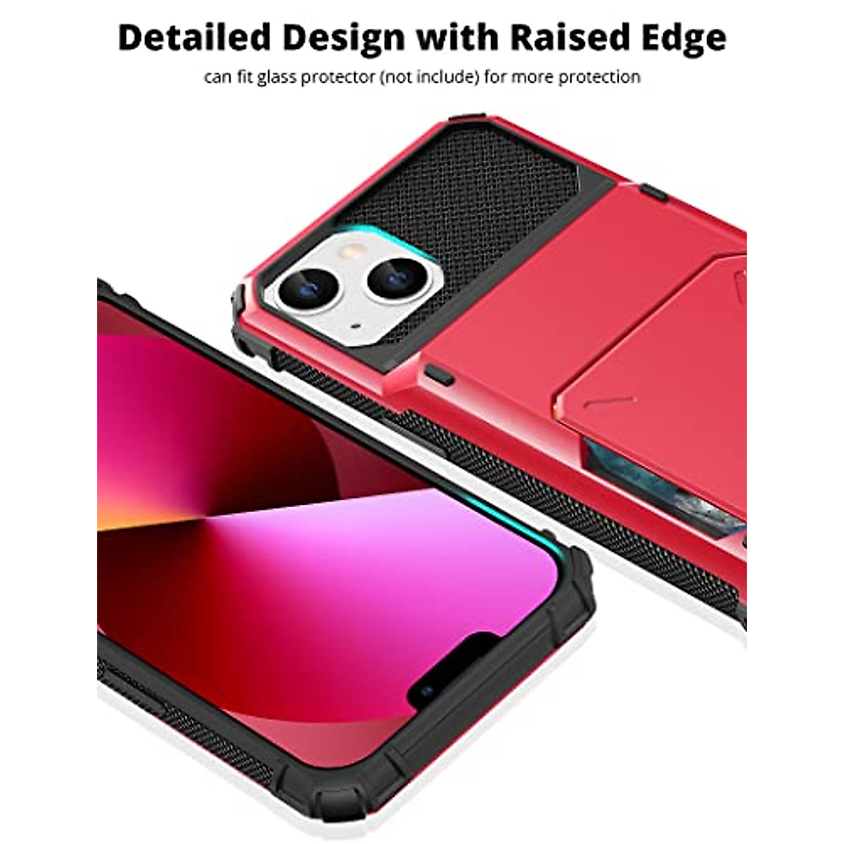 TITACUTE for iPhone 13 Mini Case Wallet 5 Credit Card Holder Flip Cover Design ID Slot Back Pocket Dual Layer Anti-Scratch Hard Shell Hybrid Protective Bumper for iPhone 13 Mini 5.4 Red