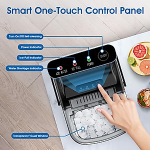 Joy Pebble Ice Maker Countertop with Handle, Self-Cleaning Portable Ice Machine with Basket and Scoop, 26Lbs/24H, 9 Cubes Ready in 6-8 Mins, for Home/Office/Kitchen, Stainless Steel