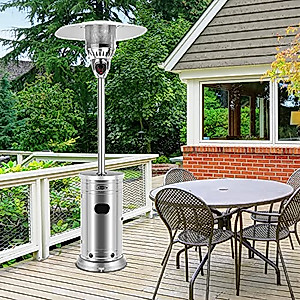COSTWAY 48,000 BTU Outdoor Patio Heater, Stainless Steel Tall Propane Heater with Wheels & Drink Shelf Table, Safety Auto Shut Off Valve, Portable Standing Patio Heaters for Outdoor Garden Backyard