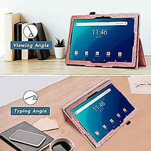 DMLuna Case for Onn 10.1 Tablet Pro (Model:100003562) ONLY (NOT FIT ONN 10.1 Tablet Model: 100011886 / ONA19TB003), Folio PU Leather Stand Case with Hand Strap Card Holder, Glitter Rose Gold
