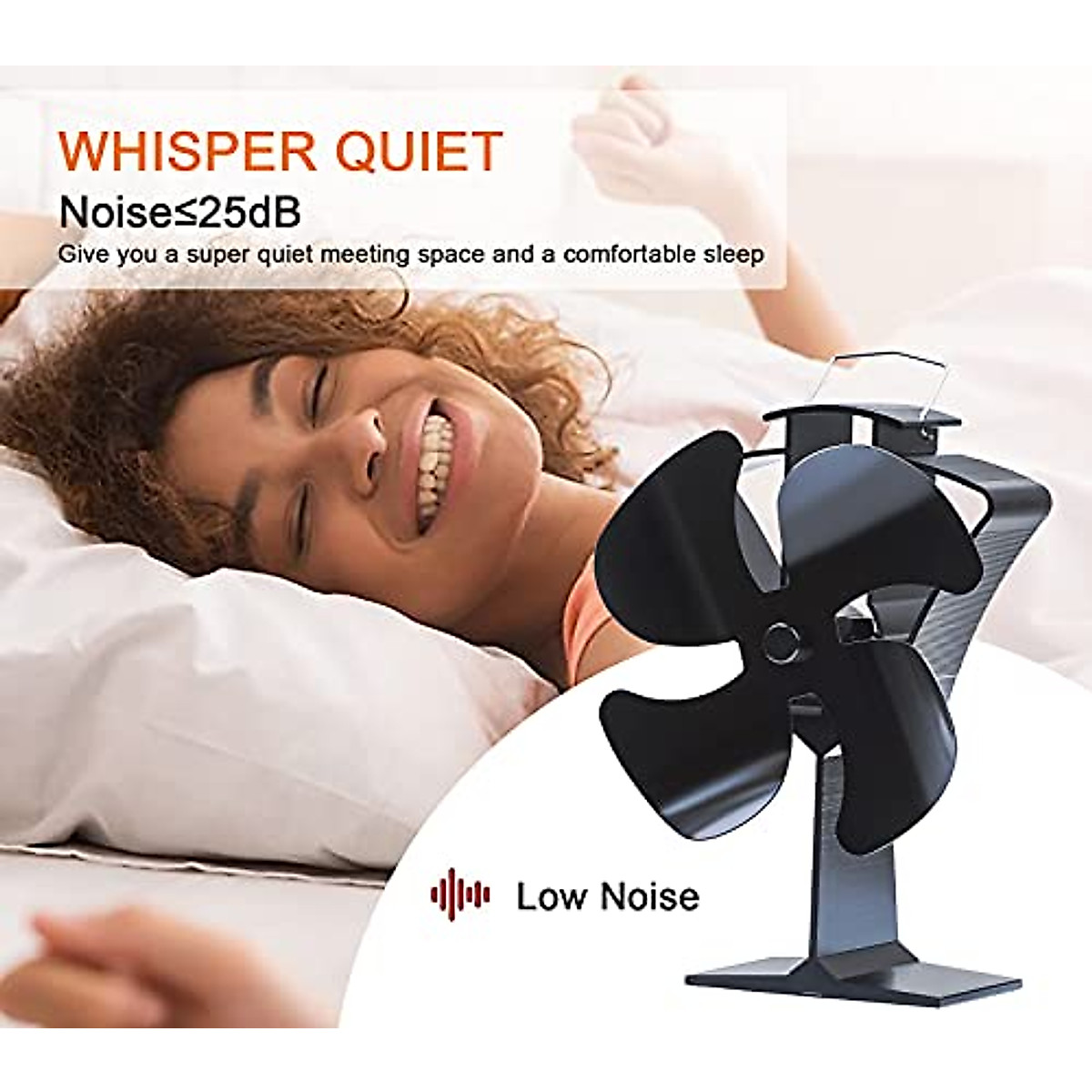 HAWCAFU Wood Stove Fan 4 Blades Fireplace Fan Heat Stove Fan Pellet Stove Fan for Fireplace/Burner/Logs/Fireplace