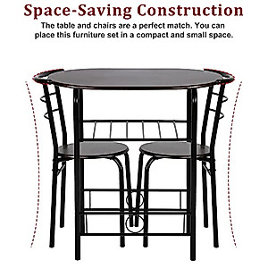 3 Piece Kitchen Table Set, Woodern Dining Room Table and Chairs, Compact Table Set for 2 Person, Bar Table Set w/Built-in Wine Rack for Breakfast Nook, Small Space, Restaurant, Bistro, Brown