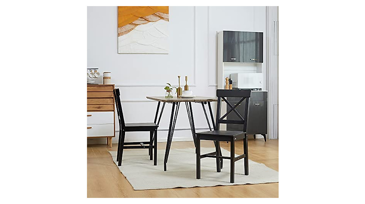 HOMCOM Farmhouse Dining Chairs Set of 2 | Stylish Wooden Kitchen Chairs