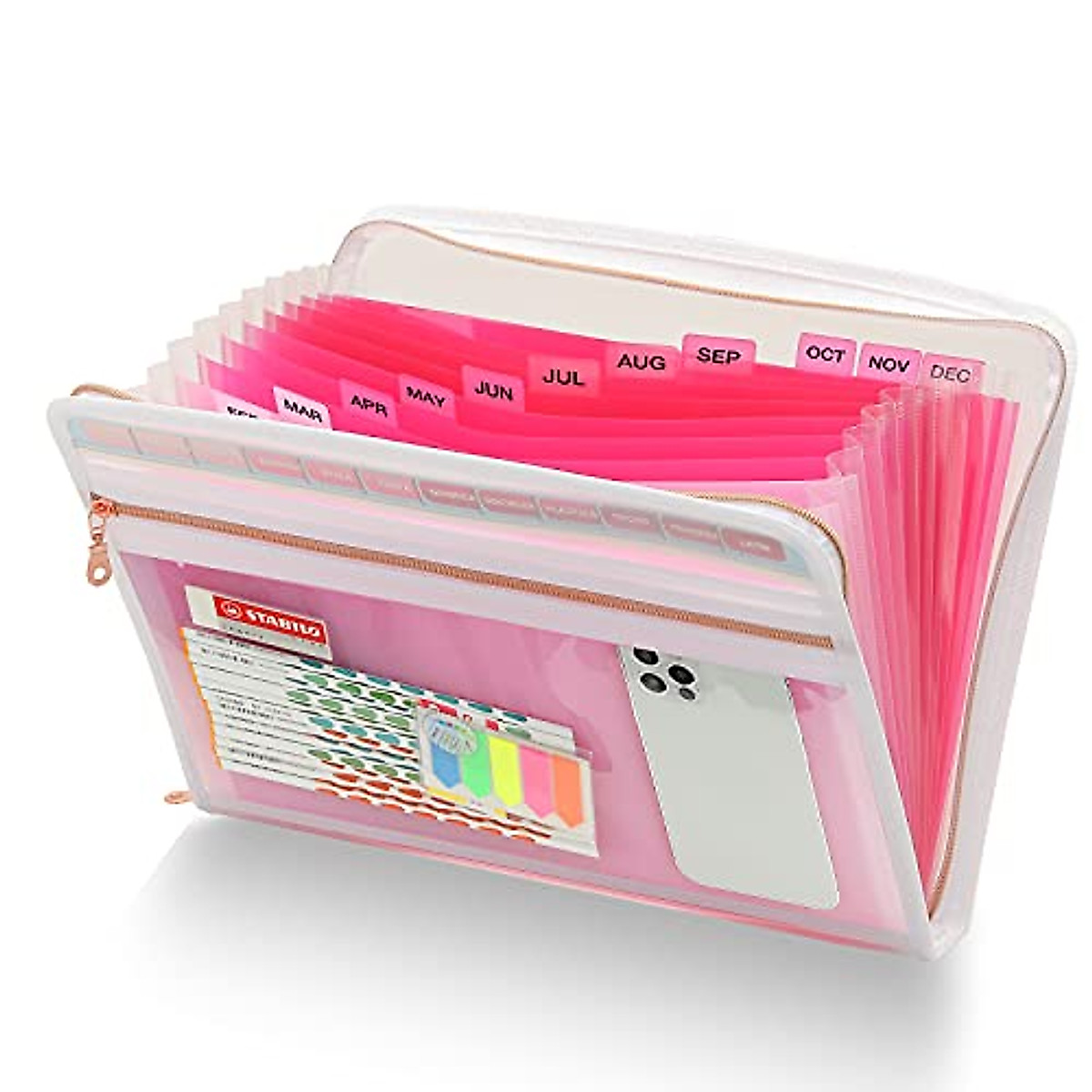 H4D Pink Expandable File Organizer - 13 Pockets for Documents