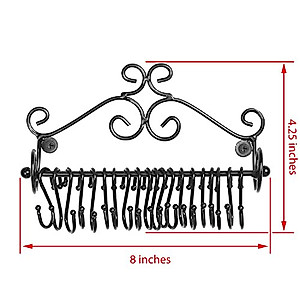 MyGift Jewelry Organizer - Wall Mounted Black Metal Scrollwork Design Necklace Holder Jewelry Display Storage Rack with 20 Hanging S-Hooks