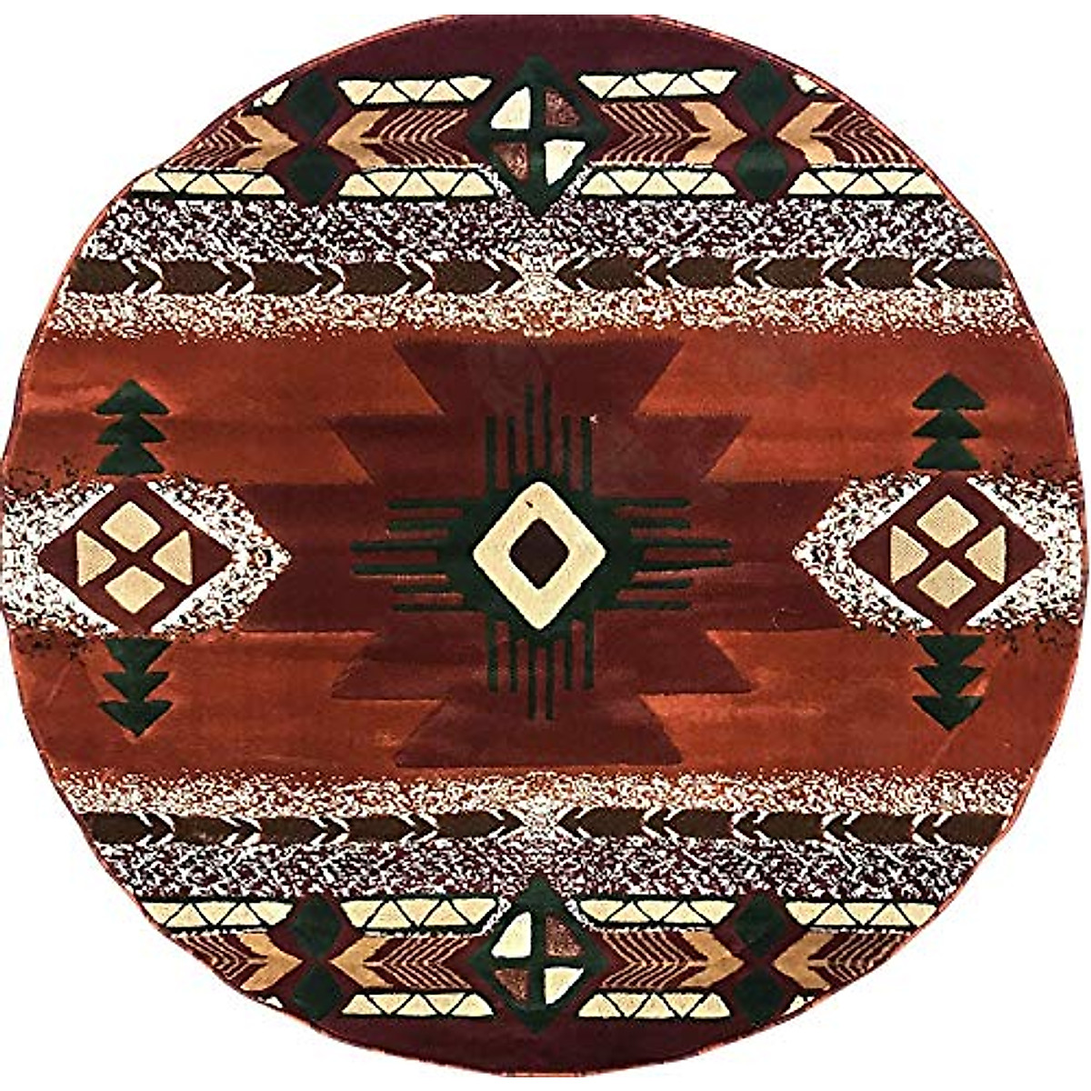 Southwestern Navajo Aztec Native American Geometric Rust Orange Area Rug (7’ X 7’ Round)