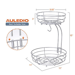 JUWA Auledio 2-Tier Countertop Fruit Vegetables Basket Bowl Storage With Banana Hanger,Silver