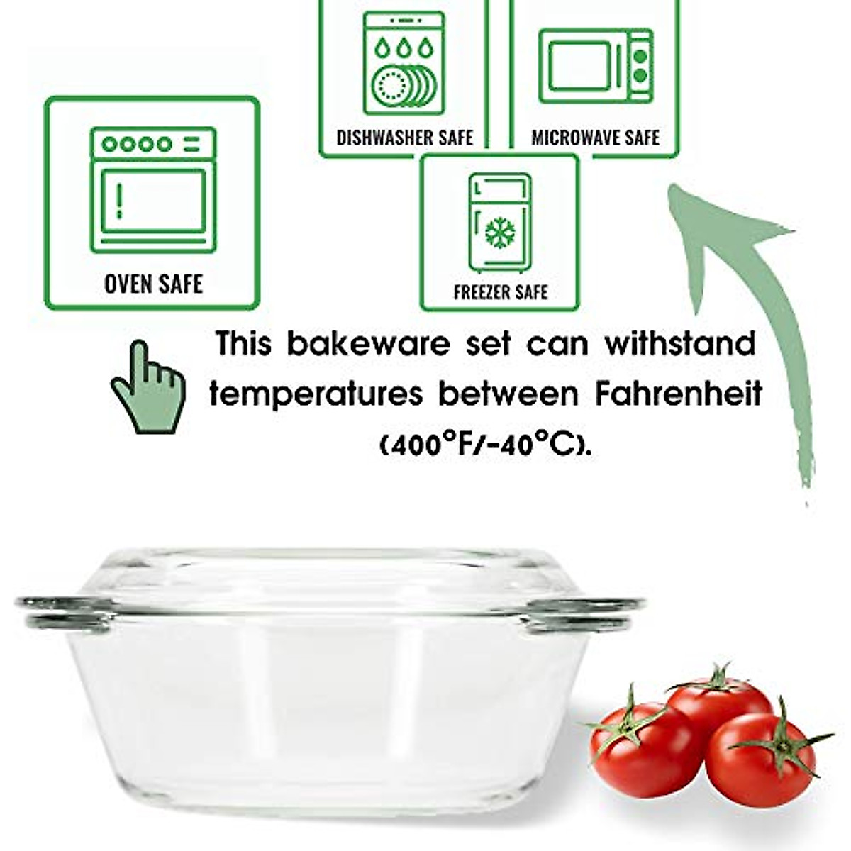 Moss & Stone Basics 6-Piece Glass Casserole With Covered, Borosilicate Glass Durable Bakeware Set, Glass Bowls Bakeware Dish Oven Safe & Microwave Safe, 3 Round Casserole Dish With Lid