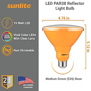 Sunlite 81479 LED PAR38 Colored Recessed Light Bulb, 15 watt (75W Equivalent), Medium (E26) Base, Floodlight, ETL Listed, Amber, 1 Pack