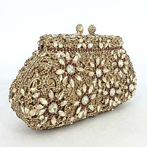 Boutique De FGG Women Crown Minaudiere Handbags Formal Evening Bags Flower Crystal Clutch Purses Wedding Clutch Bag,Mini,Brown