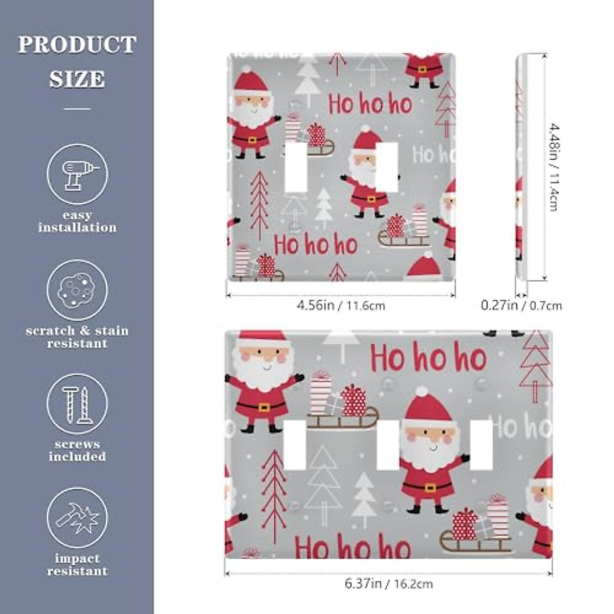 FJDENG Christmas Santa Claus Light Switch Cover,PC Decorative Double Toggle Switch Plate Covers Standard Size 1 Gang,4.56 x4.48 Inch