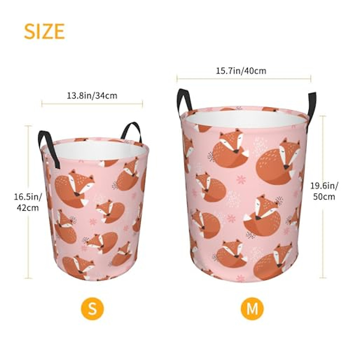 Large Laundry Basket with Handles - Fox Print Light Pink Baby Kids Dirty Clothes Laundry Hamper