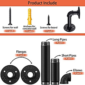 Industrial DIY Pipe Shelf Brackets,Vintage Black Iron Wall Mount Pipe Shelving Bracket, Rustic Home Pipe Shelf,4 Pack