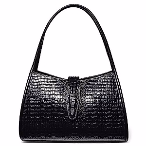 PIJUSHI Designer Shoulder Purses Crocodile Handbags for Women Leather Hobo Shoulder Bags (68022 Black)