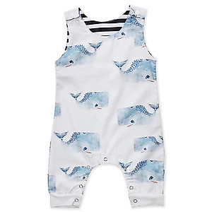 Pudcoco Toddler Baby Boy Girl Romper Summer Clothes Sleeveless Cartoon Animals Print Cropped Jumpsuit Bodysuit (12-18 Months,White Whales)