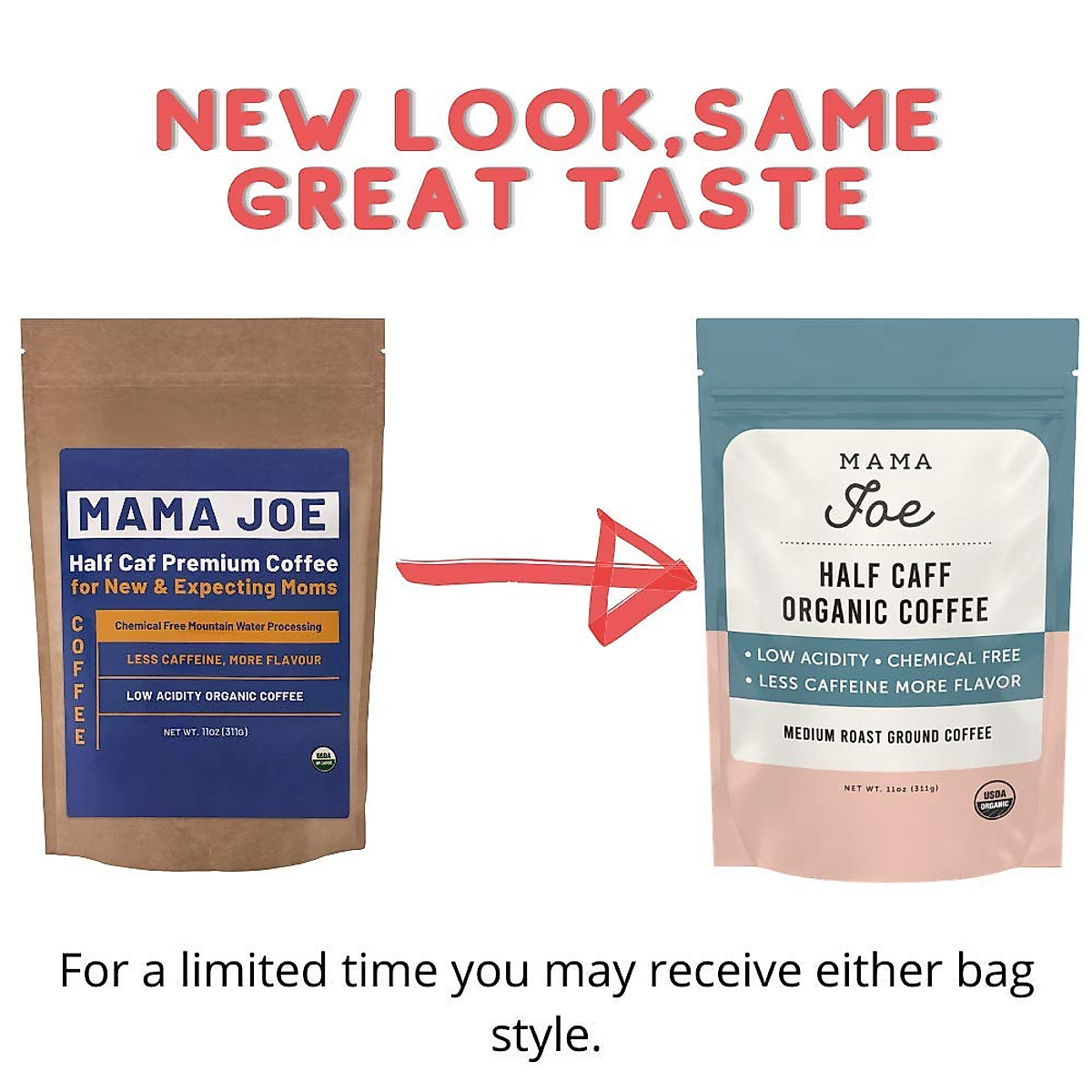 Mama Joe Organic Half Caff Coffee [Ground] - Low Acid, Low Caffeine Coffee for Pregnancy - Naturally Decaffeinated Using Mountain Water