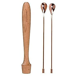 A Bar Above Bundle: 12 Inch Wooden Cocktail Muddler and 2pc Copper Cocktail Stirrer Set