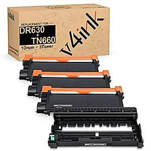 v4ink Compatible DR630 TN660 Set Replacement for Brother DR630 Drum TN660 Toner (1D+ 3T) for Brother HL-L2300D L2320D L2360DW L2380DW MFC L2700DW L2720DW L2740DW Tray_Toners_Cartridges_Printer