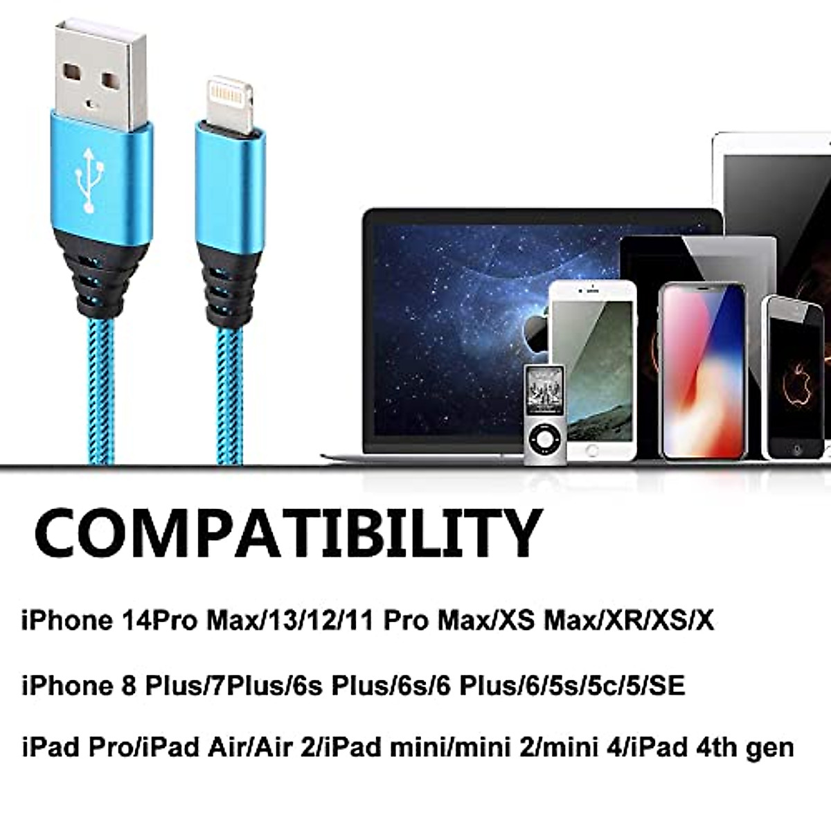 Aurnoet iPhone Charger 5Pack 10FT Lightning Cable Nylon Braided USB Cables Fast Charging Apple MFi Certified Compatible with iPhone 14/13 mini/14/13/12/11 Pro MAX/XR/XS/8/7/Plus/6S/SE/iPad