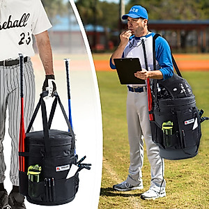 VIGERARI Baseball Bucket Bag-Baseball Coaches Bag-Expandable Softball Bucket Bag with Padded Seat-Coach Gifts-Baseball Bag for Training Equipment,Baseball Gear, Accessories-Baseball Bucket Organizer