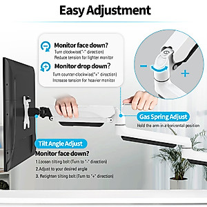 MOUNTUP Triple Monitor Mount, 3 Monitor Stand Desk Arm for Max 32'' Computer Screens, Max Extension 62.3" Gas Spring Triple Monitor Stand Holds 4.4-19.8lbs, VESA Bracket with Clamp/Grommet Base, White