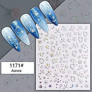 9 Sheets Aurora Holographic Nail Art Stickers Decals Self-Adhesive Pegatinas Uñas Stars Moon Glitter Nail Supplies Nail Art Design Decoration Accessories