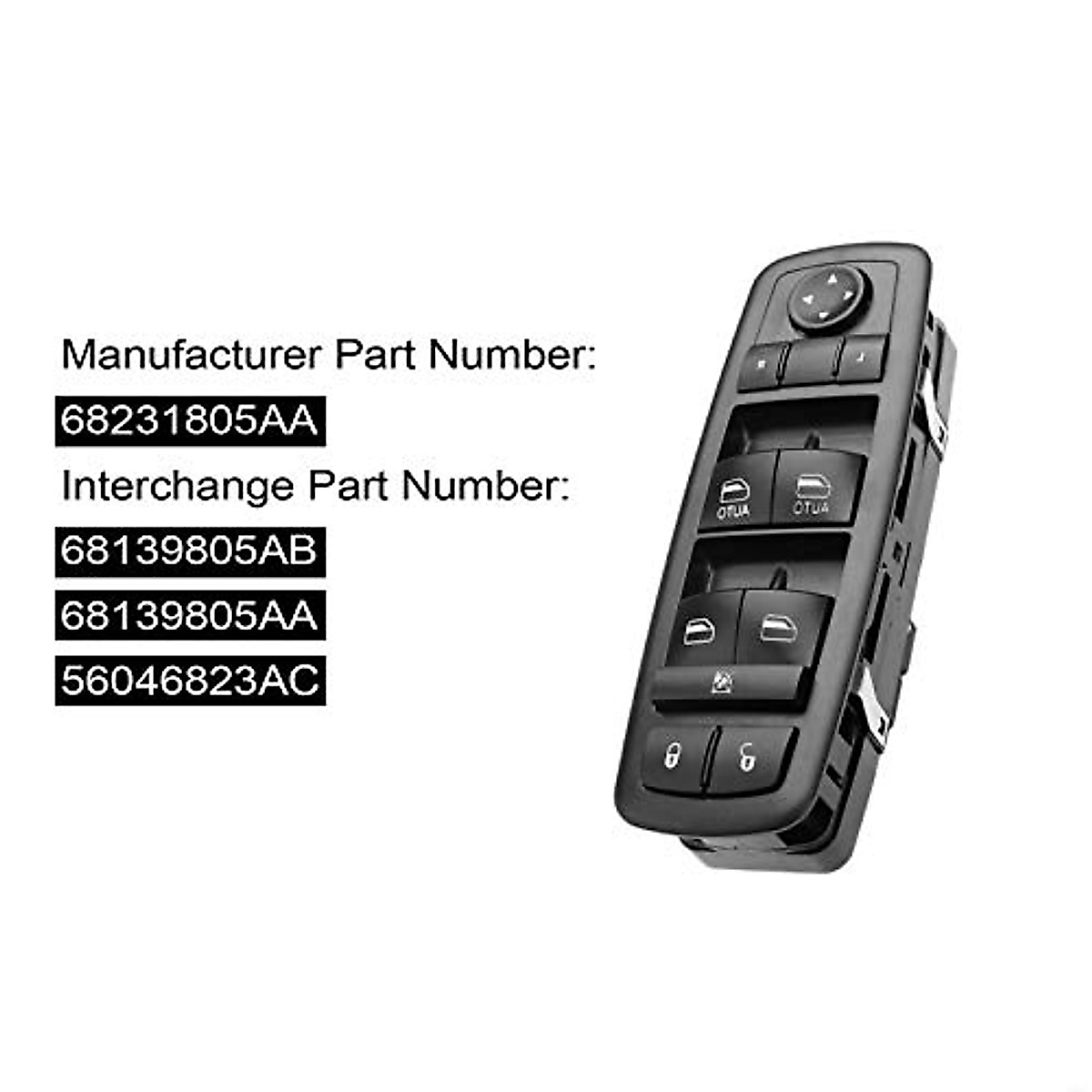 Master Power Window Switch 68231805AA - Front Left Driver Side, Replacement for Chrysler 200 300 Dodge Charger Ram 4 Door Replace 68139805AB 68139805AA 56046823AC
