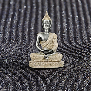 GoYonder Sandstone Buddha Statue for Home Decor, 4.3" Rustic Buddha Decor Thai Shakyamuni Figurine, Hindu Decor for Meditation Altar with Bronze Finish