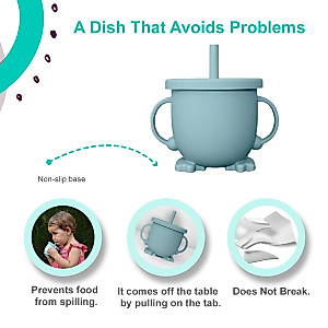 ABIDIA - Silicone Baby Training Cup with Straw Silicone Baby Cups With Lids Cup with Straw for Toddler Baby Cup with Straw 6-12 months (Blue)