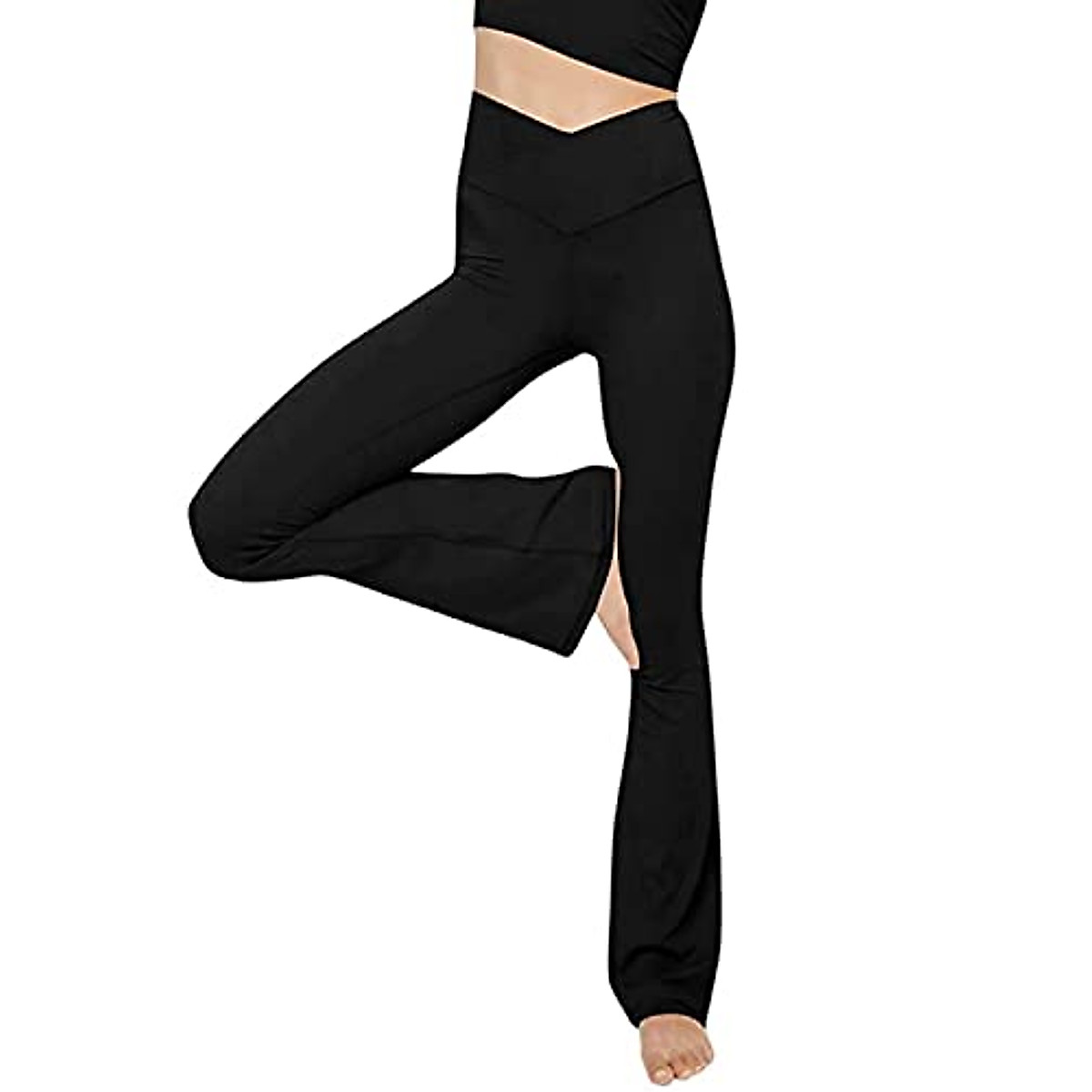 viehunt Womens Crossover Flare Leggings High Waisted Casual Cute Stretchy Full Length Workout Elegant Yoga Pants Black X-Large