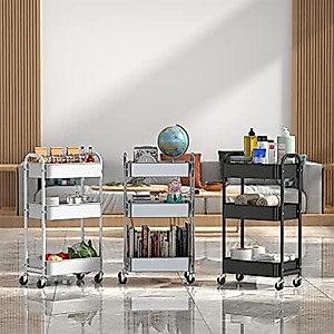 3-Tier Rolling Utility Cart with Caster Wheels,Easy Assembly, for Kitchen, Bathroom (Black)